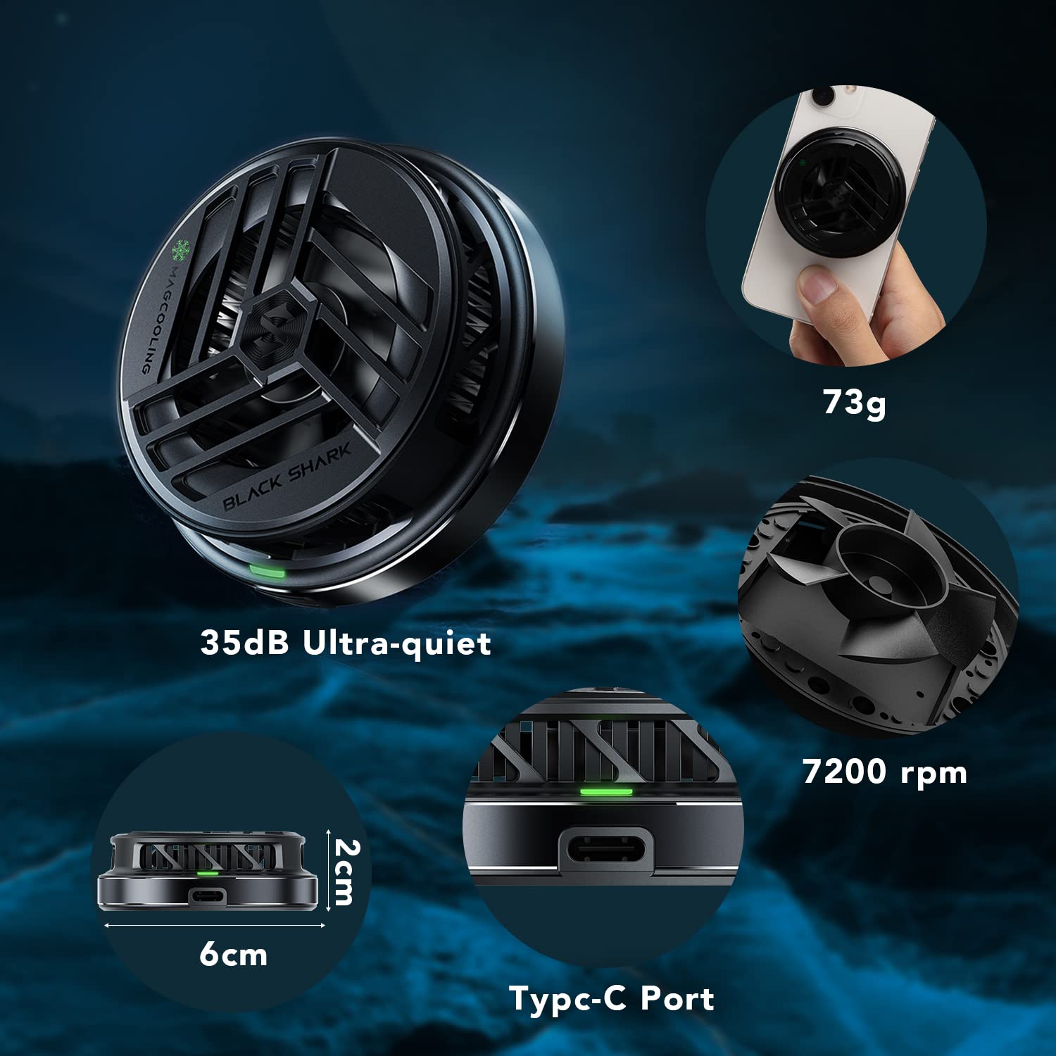 Phone Cooler Black Shark Magnetic Cooler, for MagSafe iPhone 12 13 14 15 Series, Cell Phone Cooling Fan Portable Phone Radiator Cooling Fan, Gaming Semiconductor Cooling for Android/Tablet/iPad