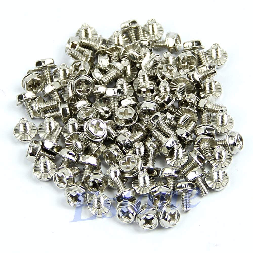 100pcs Toothed Hex for Computer 6/32 Screws Hard Drive PC Case MBoard-Nickel Plated G05 SCRW-049836