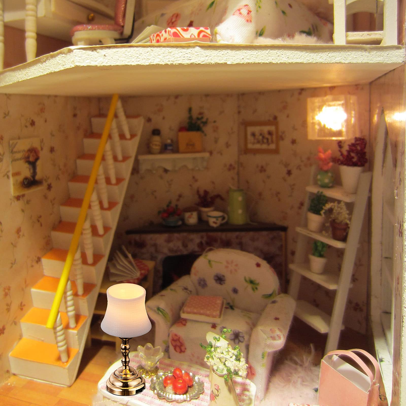 2 Pieces Dollhouse Miniature Lamp LED Desk Lamp Mini Light Dollhouse Decoration Accessories Battery Operated with ON/Off Switch and Lamp Shade (Table Lamp)