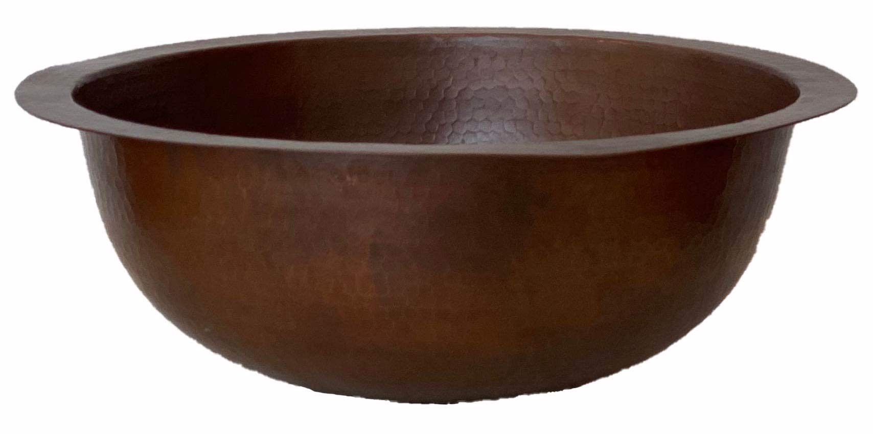 15" Round Copper Bathroom Sink Mexican Copper Bath Sink Pure Copper Hand Hammered Dual Mount Brown CPS06