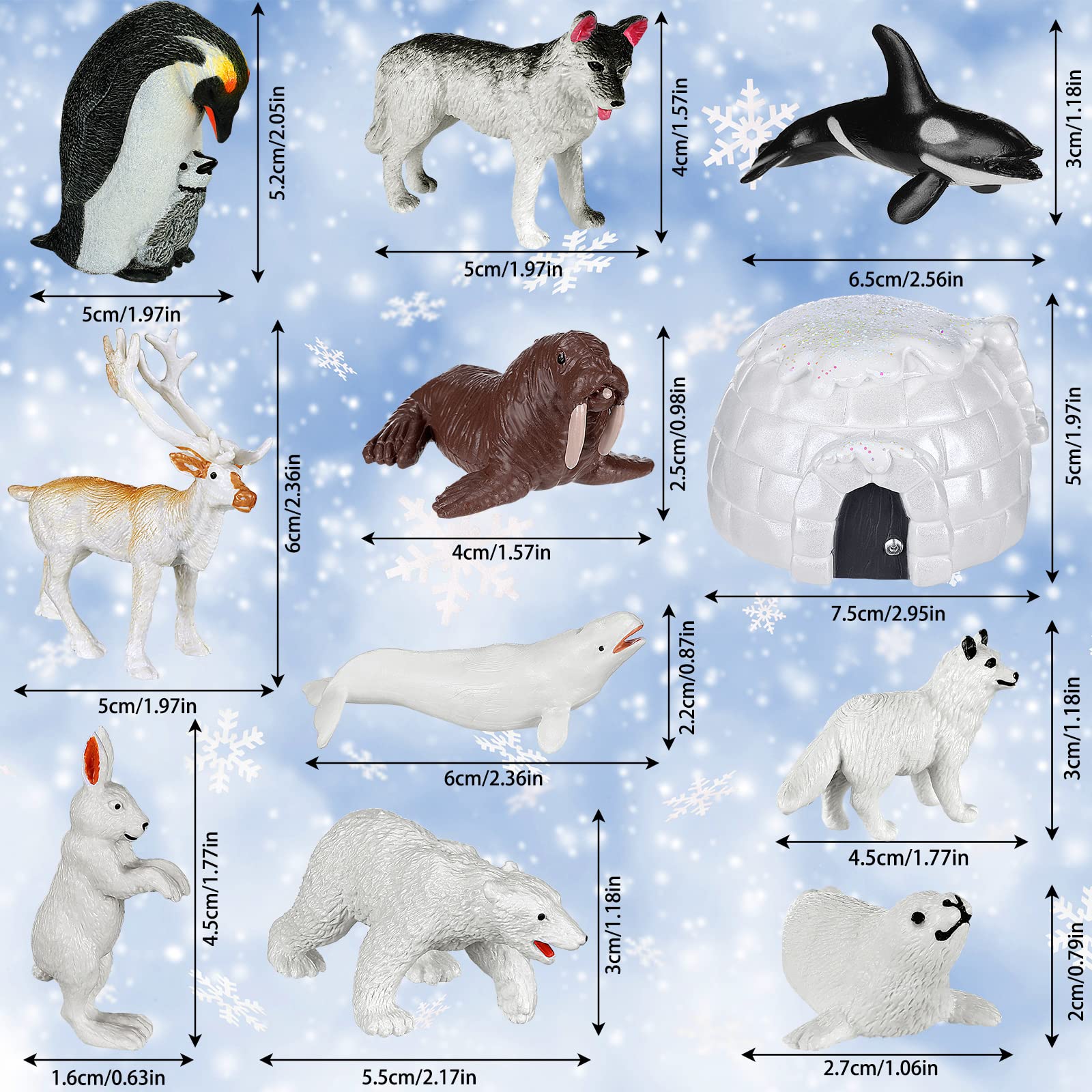 11 Pcs Polar Animals Figurines with Realistic Glowing Igloo Plastic Animal Models Mini Animals Figures Play Figure Playsets Arctic Sea Figurines Toys Cake Topper Toy Gift for Birthday Baby Shower