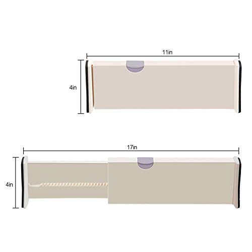 4-Pack Drawer Dividers Organizer, Adjustable Separators 4" High Expandable from 11-17" for Bedroom, Bathroom, Closet,Clothing, Office, Kitchen Storage, Strong Secure Hold, Foam Ends, Locks in Place