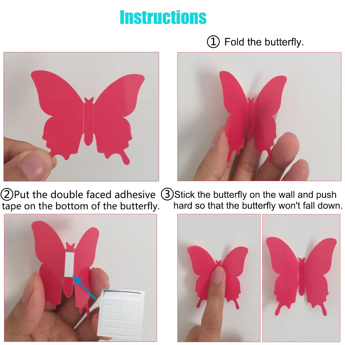 24 PCS Butterfly Wall Decals Butterflies Decor Stickers for Home Decorations Kids Room Bedroom Decor (Pale Pink)