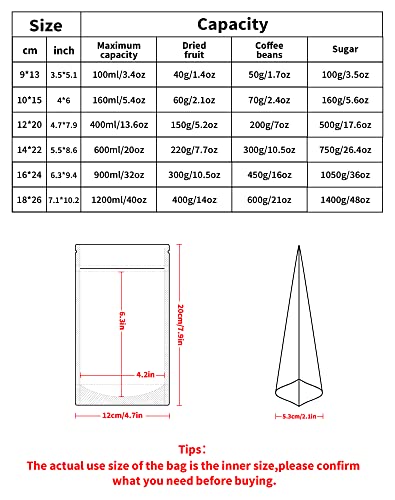 100 Pack Resealable Stand Up Bags,Smell Proof Pouch Sealable Foil Pouch Bags for Packaging (Black, 4.7" x 7.9")