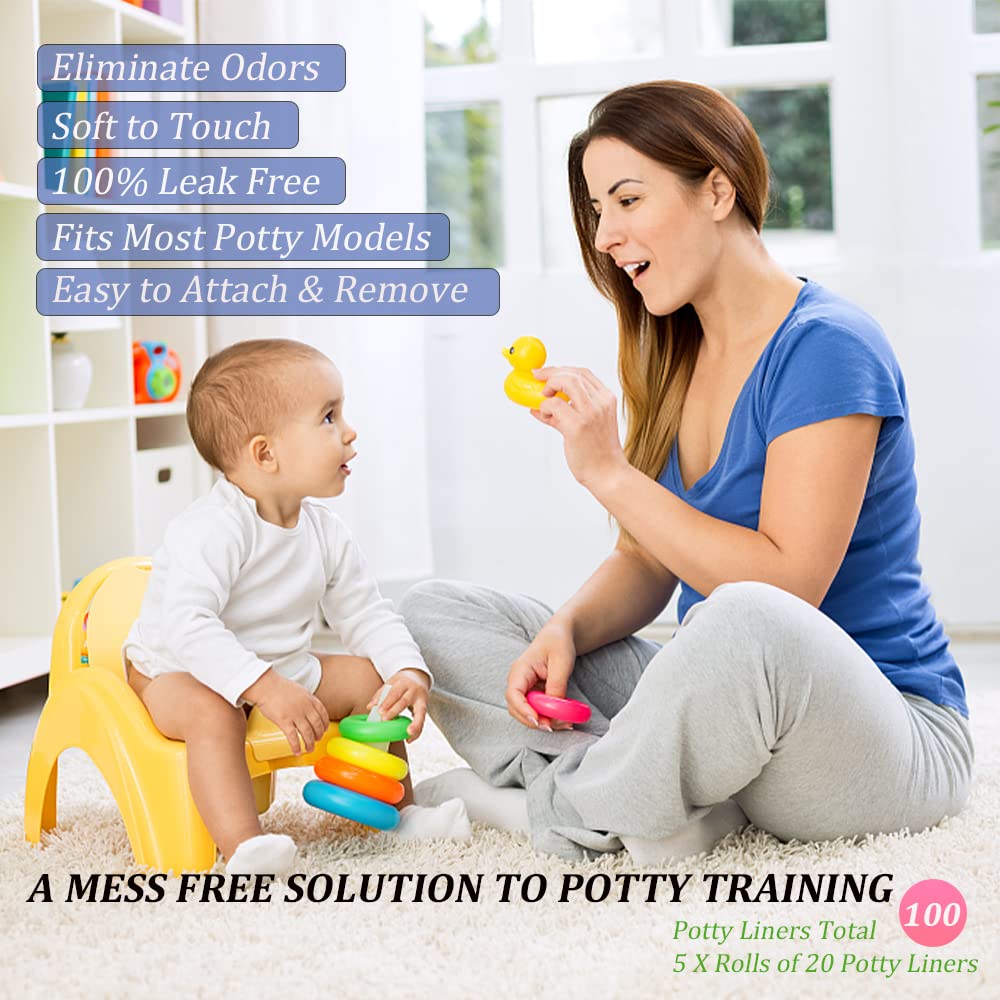 100 Pack Potty Chair Liners with Drawstring, Portable Potty Bags Potty Training Bags Potty Liners, Potty Refill Liners Disposable Potty Liners for Toddlers Kids and Baby