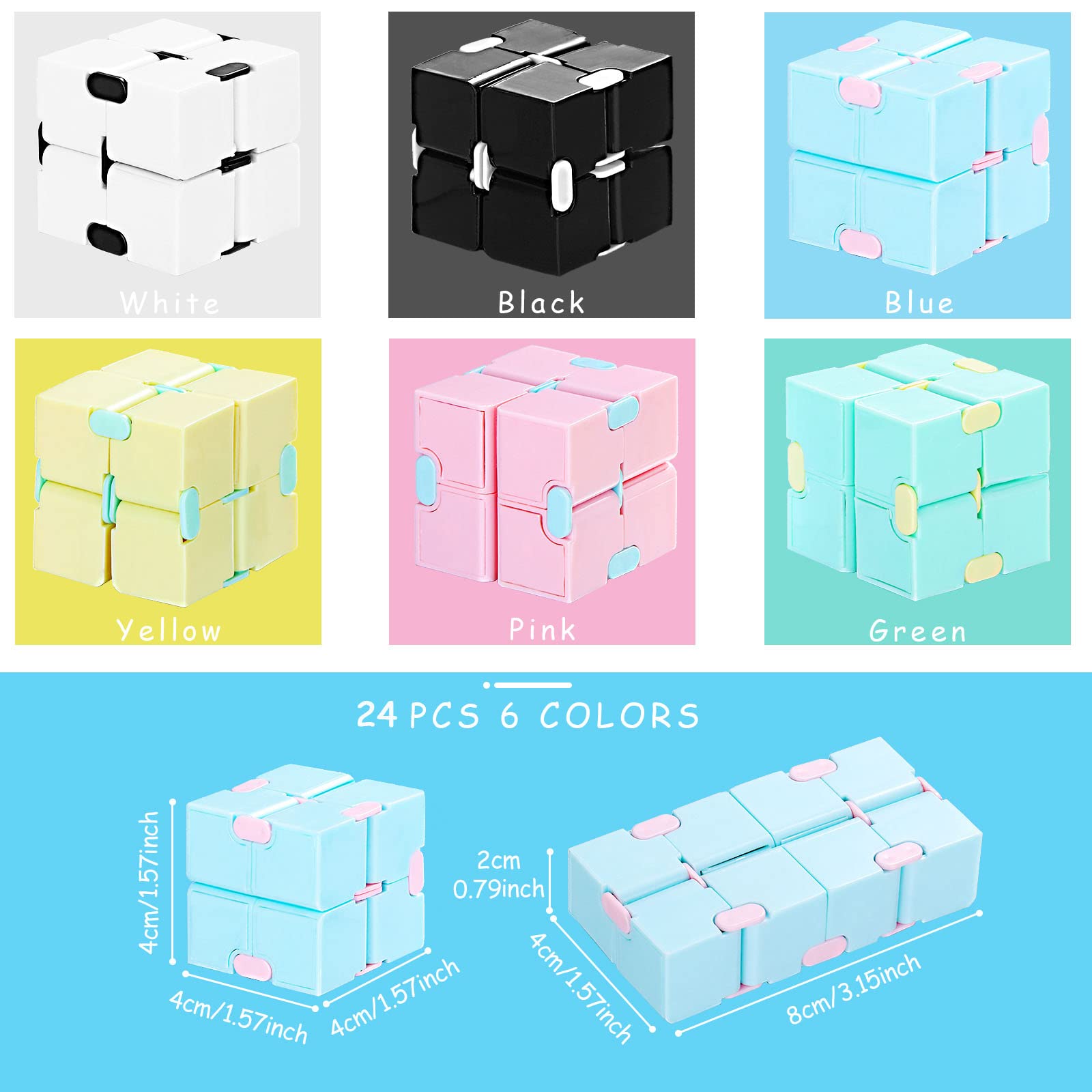 24 Pieces Cubes Toys Mini Blocks Cube Bulk Gadget Sensory Toy Hand Held Blocks Finger Gadget Gift for Adults Anxiety Stress Relief Game(Cute Style)
