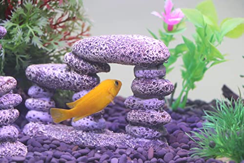 AQUA KT Aquarium Landscape Cobblestone Stacked Stones for Cichlid Fish Hiding Betta Hideout Tank Decoration, Pack of 2