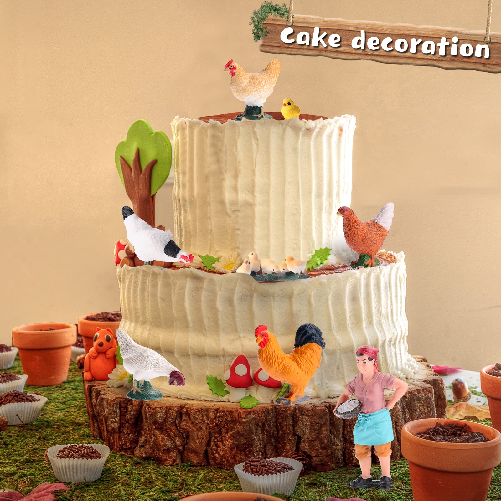 18 Pcs Farm Cute Animal Figurines Easter Toy Set 7 Pcs Simulated Chicken Figurines Realistic Plastic Farmer Feeder 10 Pcs Mini Fence Toys Preschool Toy Figure Play Set for Collection Educational Props
