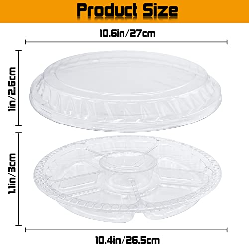 12 Pack Plastic Appetizer Trays with Lids,Disposable Compartment Serving Platters,6 Sectional Catering Trays for Serving Food
