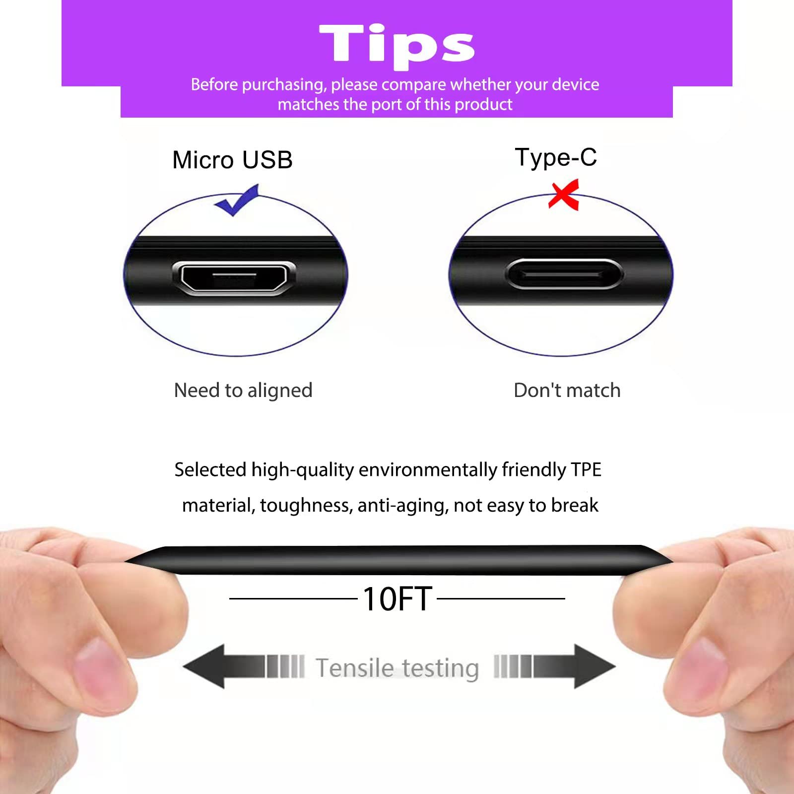 10ft Charger Cord Compatible for Fujifilm INSTAX Share SP-2 SP-3 Mini Link, Instax Mini Link 2, Polaroid Zip, HP Sprocket, Polaroid Mint, Kodak Mini/Printomatic, Lifeprint Canon Ivy Photo Printer