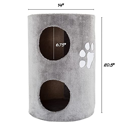 20.5-Inch Cat Condo β 2 Story Cat House with Sisal Scratch Pad, Barrel Shaped Pet House Covered in Soft Fabric by PETMAKER (Gray)