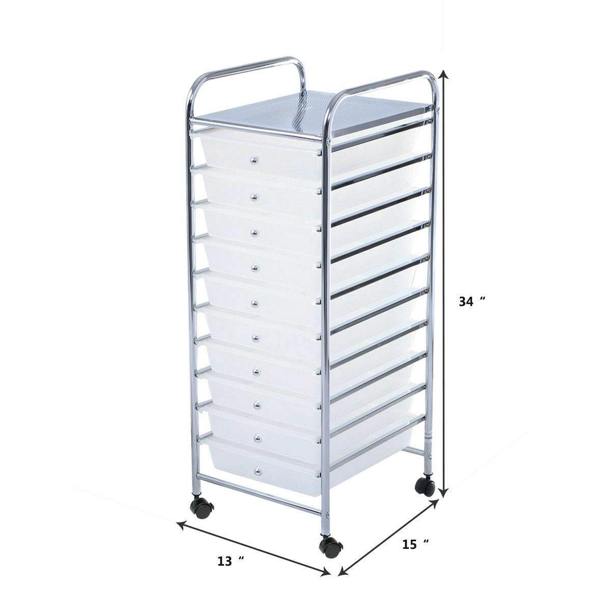 10 Drawer Storage Cart Rolling Cart File Scrapbook Paper Mobile Organizer for School Office (Clear)