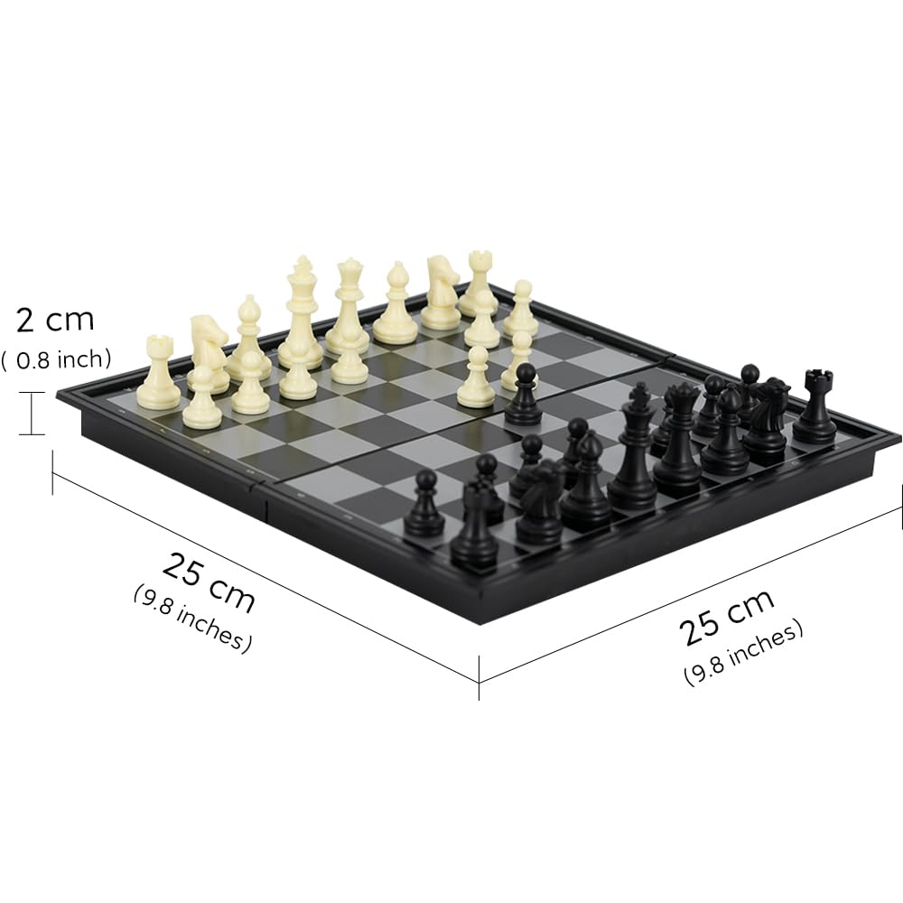 3-in-1 Magnetic Travel Chess Set - Includes Backgammon and Checkers. Compact Size (10 x 10 Inches)