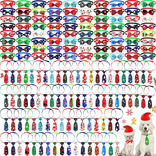 160 Pieces Christmas Dog Bow Tie Collar Set Dog Cat Bow Ties Neck Ties Adjustable Dog Bowties Collar Grooming Accessories for Christmas Dogs Pets Supplies Decor (Snowflake Pattern)