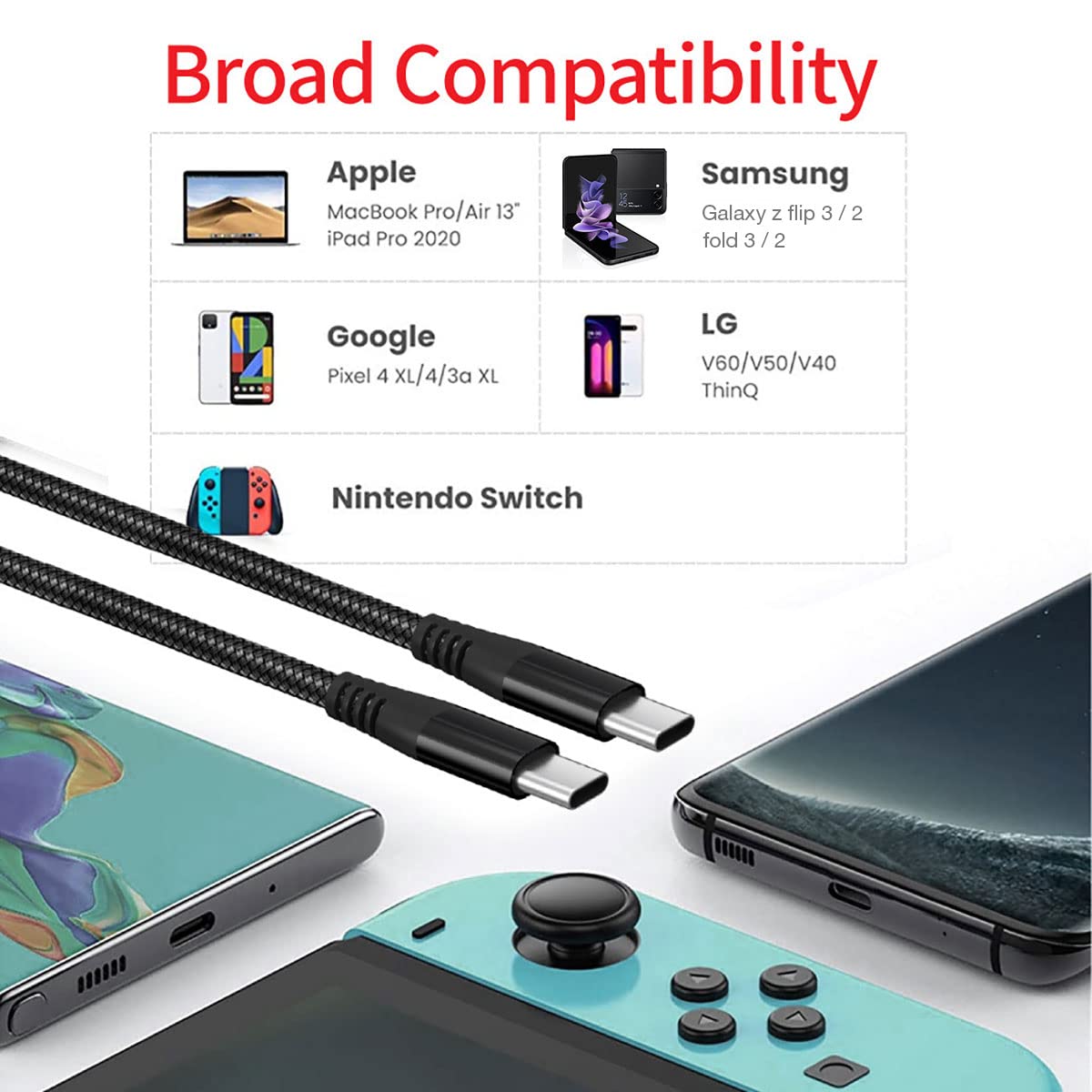 10FT USB C Charger Cable Cord Compatible for Samsung Galaxy z flip 4 5G, flip 3, flip 2, Galaxy z fold 4, Samsung fold 3, z fold 2 Wires for 5G flip Phone USB Adapter Fast Long Power Charging Cable