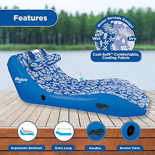 Aqua Ultra-Comfort Floating Pool Chair & Lake Raft with Pillow – 1-Person Heavy Duty Pool Float, Lake Floating Chair – Blue Pineapple Hibiscus
