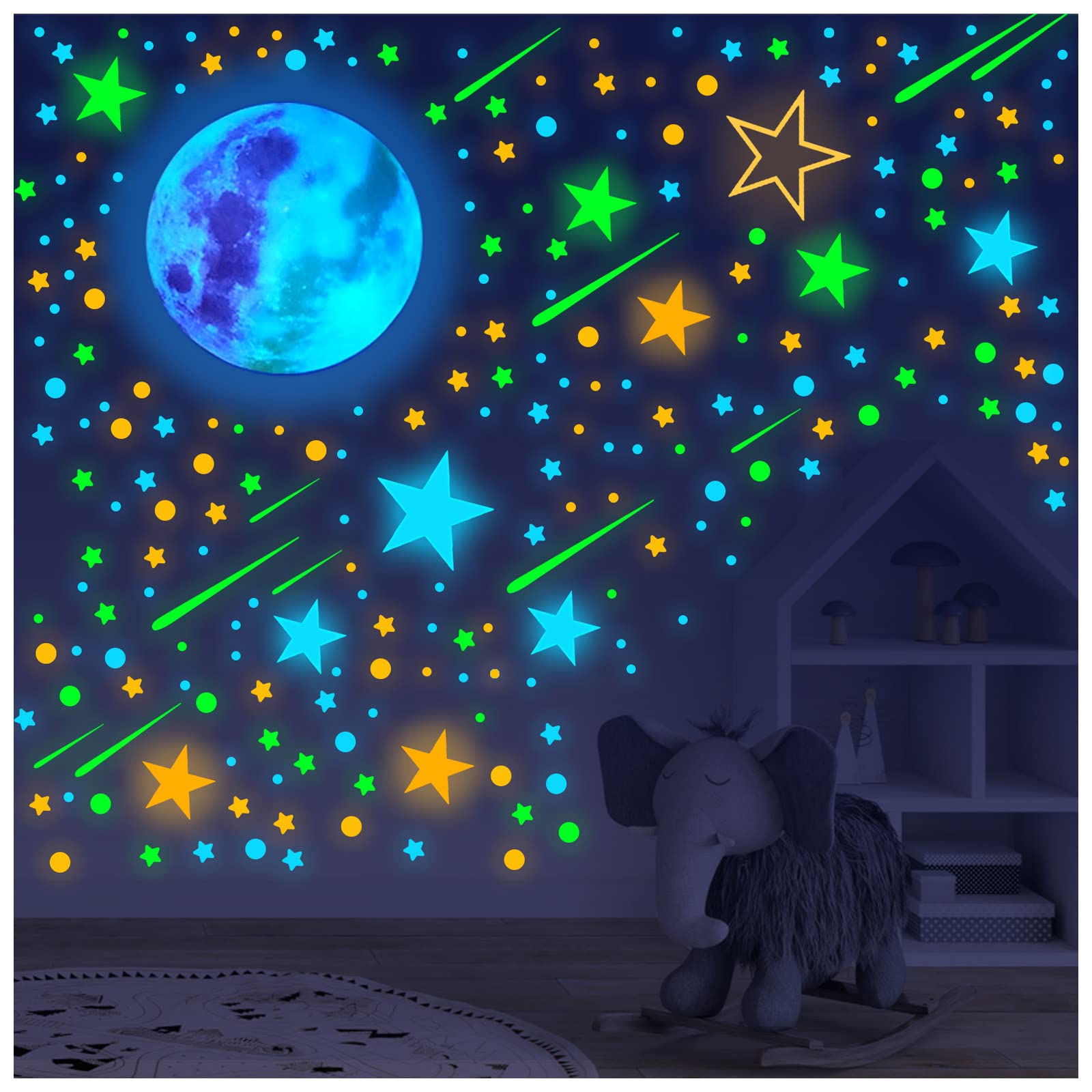 1572 Pcs Glow in The Dark Stars Planets Moon for Ceiling Kids Bedroom Wall Decals Wallpaper Set, Bed Room Asserories, 3 Colors Galaxy Luminous Stickers Cute Stuff for Living Room and Party Decorations