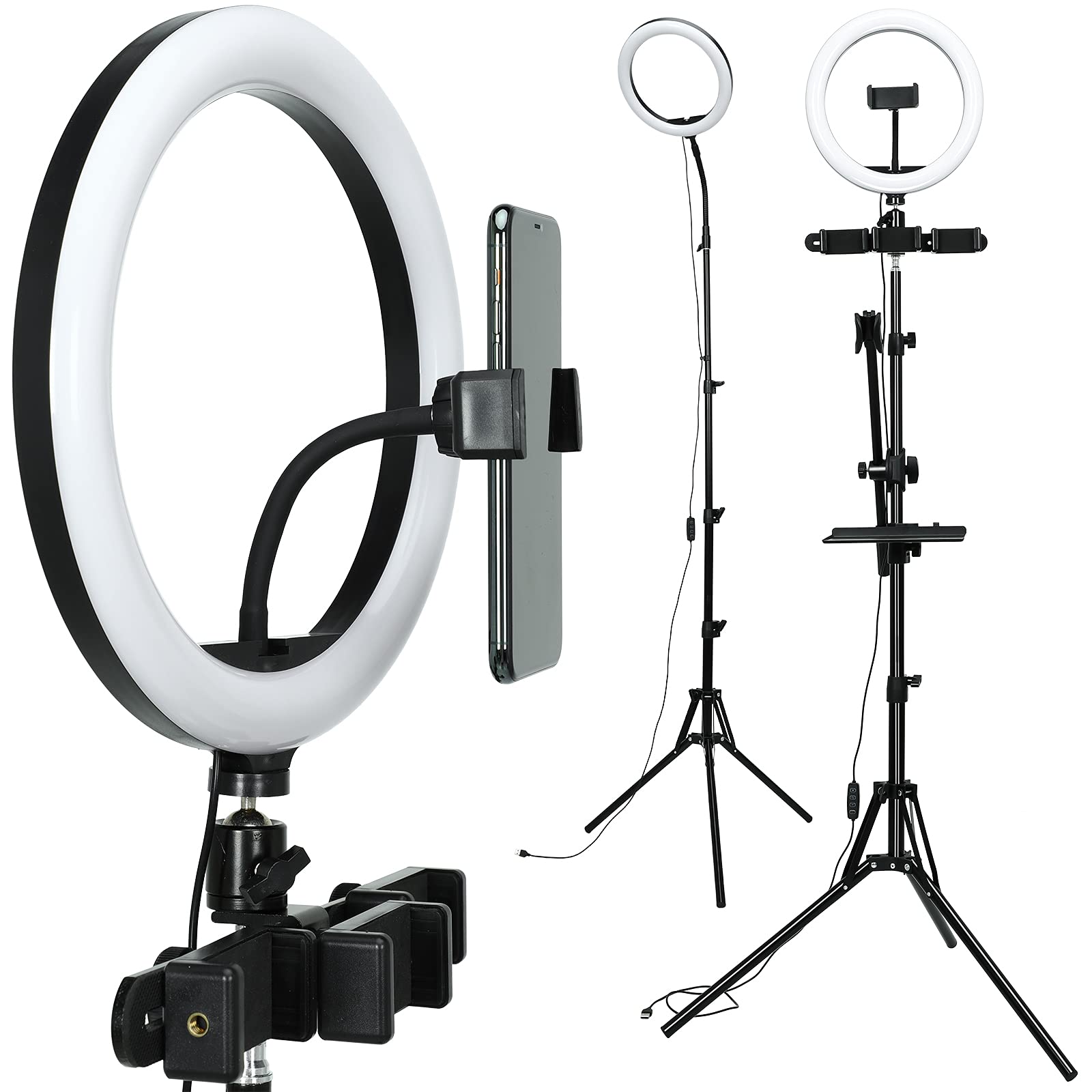 10'' LED Ring Light with 60'' Extendable Tripod Stand Circle Selfie Ring Light with Phone Holder Camera Make-up Ring Light for Video Recording Live Streaming for Smartphone, Camera, Tiktok, YouTube