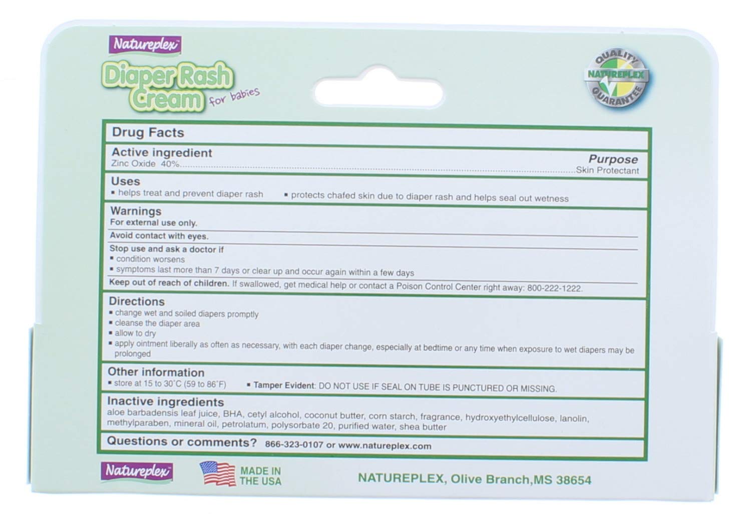 2 Pk. Natureplex Diaper Rash Cream 40% Zinc Oxide with Aloe for Babies 1.5 Oz. (3 Oz Total)