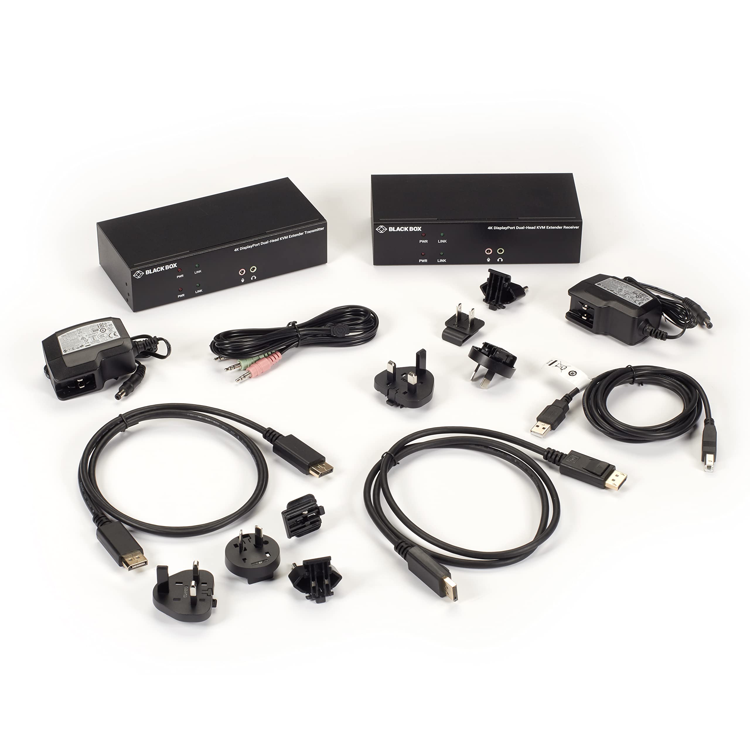 Black Box KVXLCDPF-200 KVM Extender Over Fiber - 4K, Dual-Head, DISPLAYPORT, USB 2.0, Serial, Audio, LO