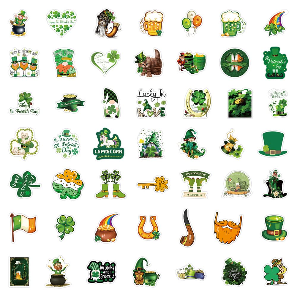 100 Pcs St. Patrick's Day Stickers, Vinyl Waterproof Green Irish Day Decoration Stickers for Water Bottles, Laptop, Hydro Flask, Notebook, Scrapbook, Envelopes, Cell Phone