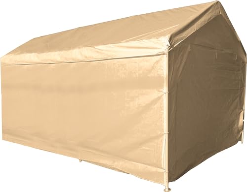 10'x20' Tan Canopy Carport Cover Set with Valanced Top All 4-Side Walls and Top (5 Pcs Tarps Set, No Frame)
