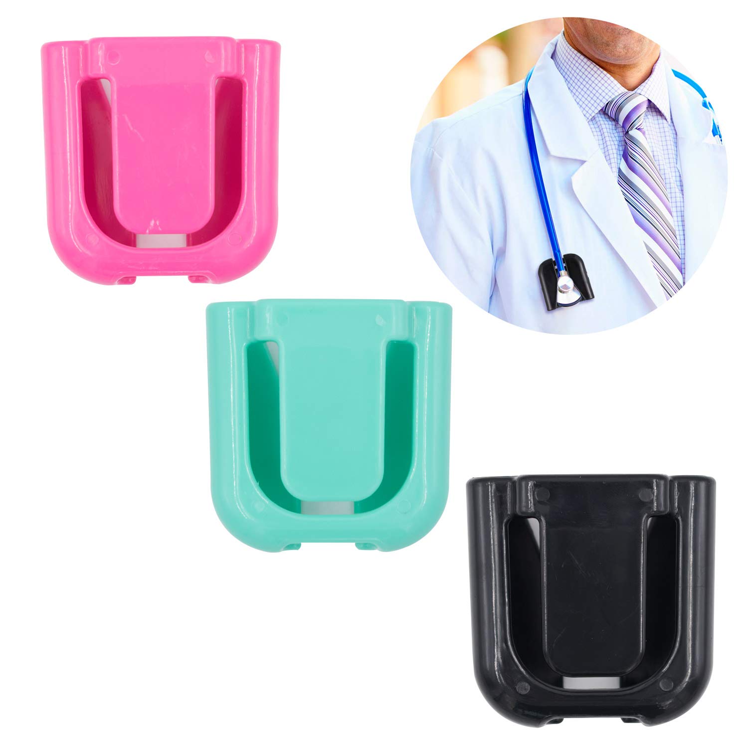 3PCS Stethoscope Holder Clip Waist Belt Stethoscope Hip Holder with Clip to Protect from Neck Carrying or Loss for Nurses Physicians (Cyan, Black, Red)