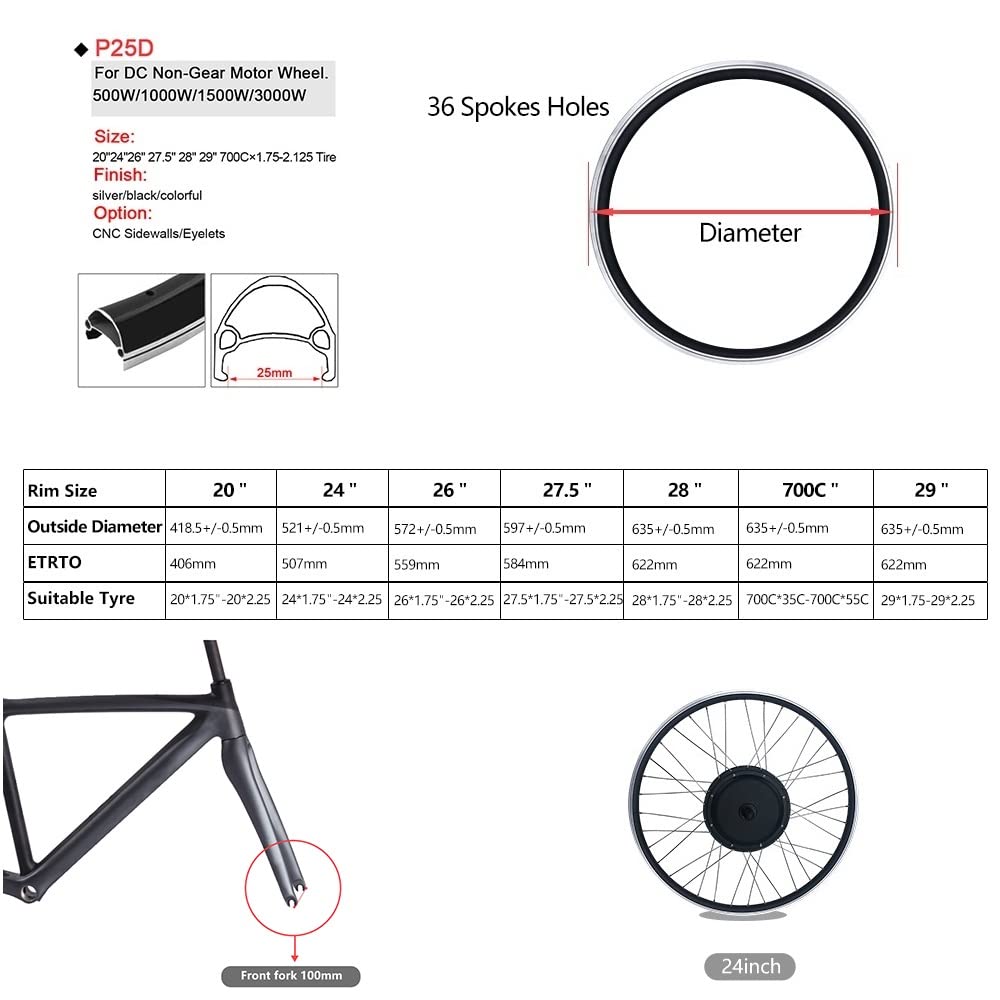 1000W 48V,Electric Bike Conversion Kit,27.5 inch (650B),Front Hub Motor, Brushless Motor,US Stock