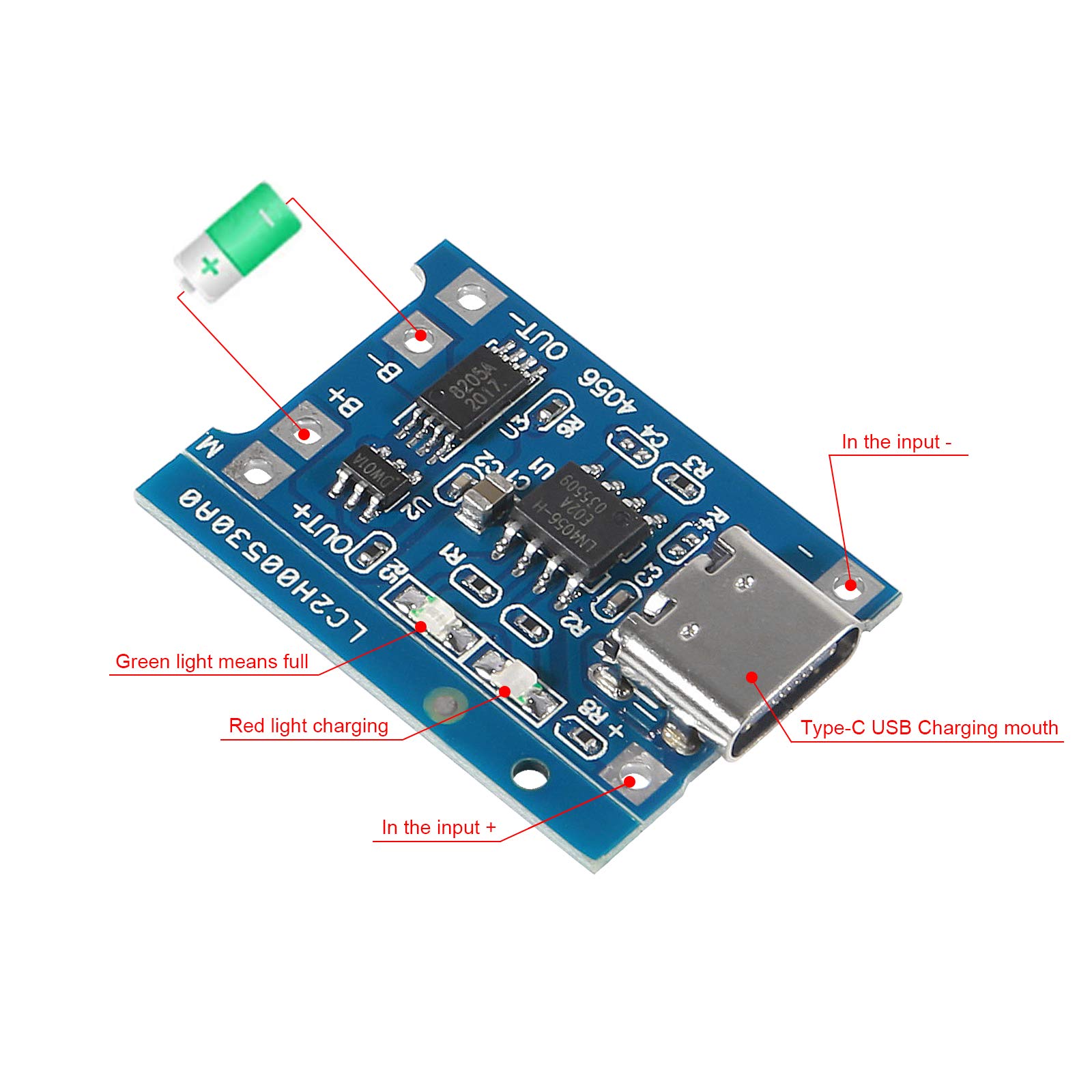 15pcs 5V 1A TP4056 Charging Module Type-C USB 18650 Lithium Battery Charger Board with Protection (Type-C USB)