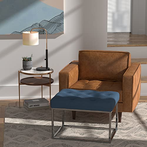 Amazon Brand – Rivet Mid-Century Modern Tufted Ottoman Stool with Metal Base, 26.8"W, Juniper