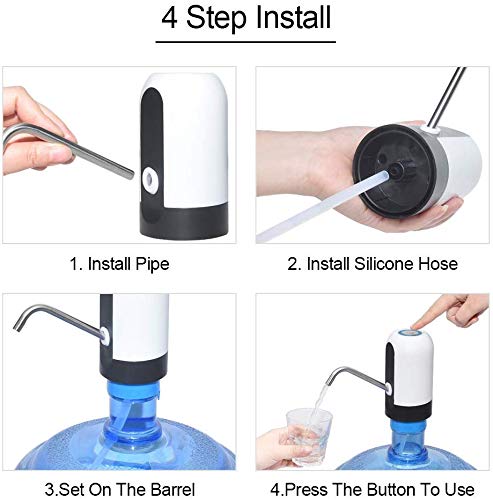 5 Gallon Water Dispenser - Pump for 5 Gallon Water Jug USB Charging Water Bottle Pump with Non Spill Bottle Cap Universal Fit for Home, Office and Outdoor (White)