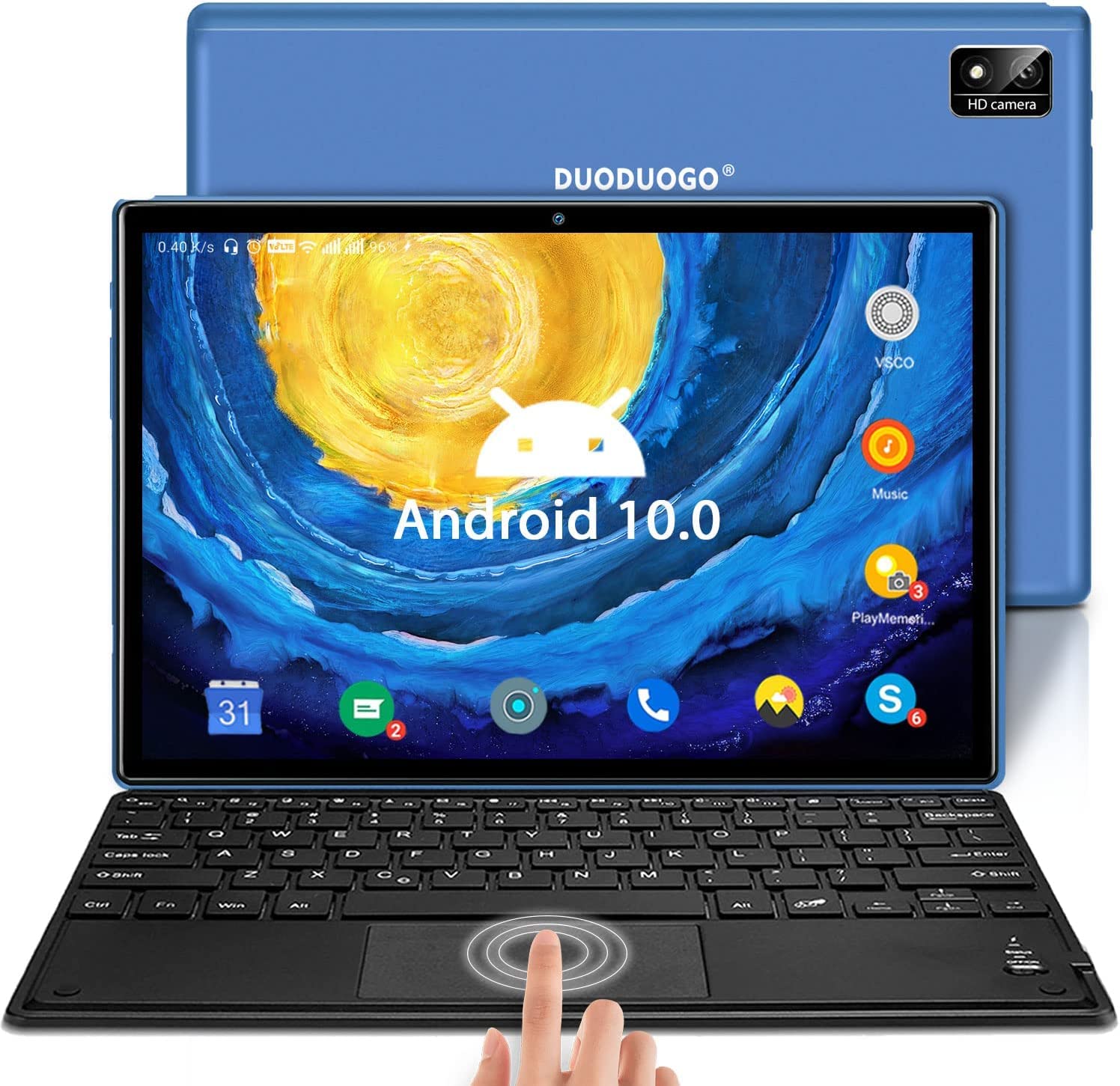 2023 Newest 128GB ROM + 6GB RAM Storage Tablet with Keyboard 10 Inch, Android 11 Tablet Newest Octa-core Processor, 2 in 1 Tablet with 1 Sim Slot+ 5G Dual WiFi network, 1920x1200 HD Display -Blue