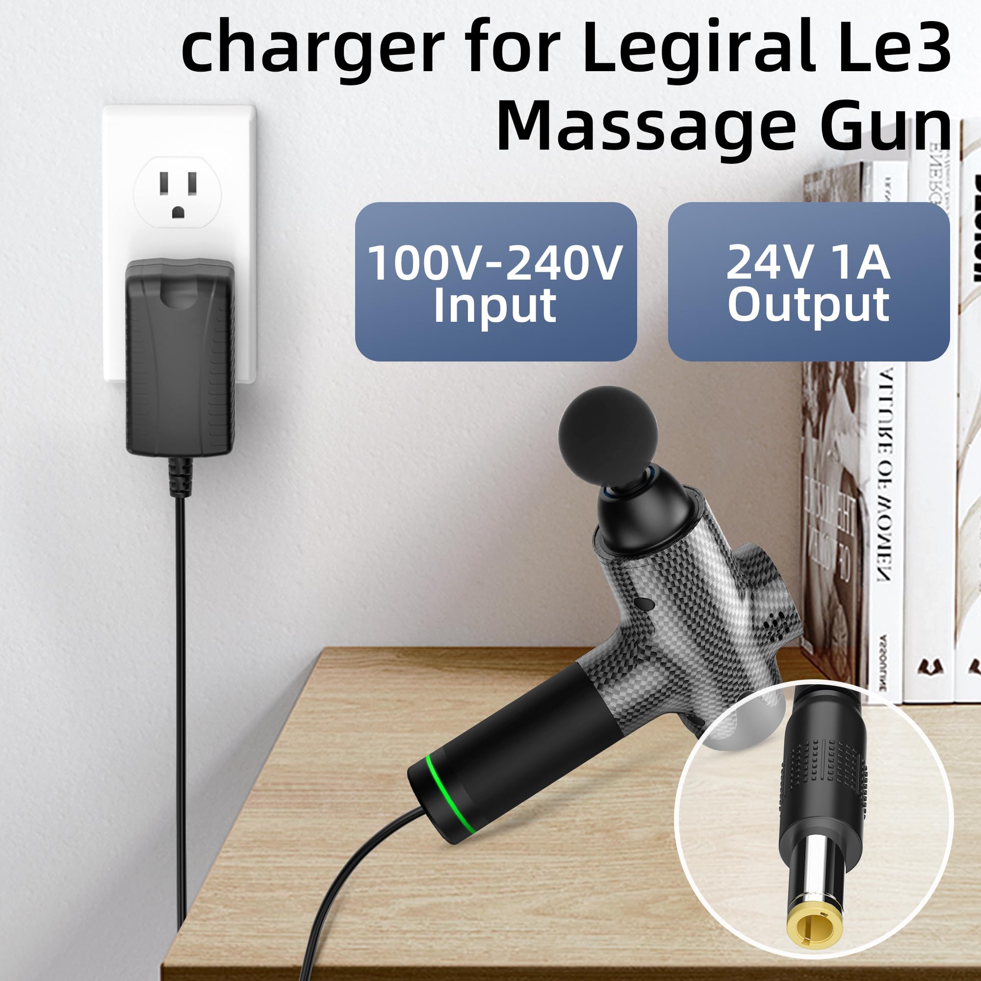 24V Power Cord for Legiral Le3 Le6 Le9 Le11 Portable Massage Gun AC/DC Adapter Massage Gun 24V1A Charger Power Supply
