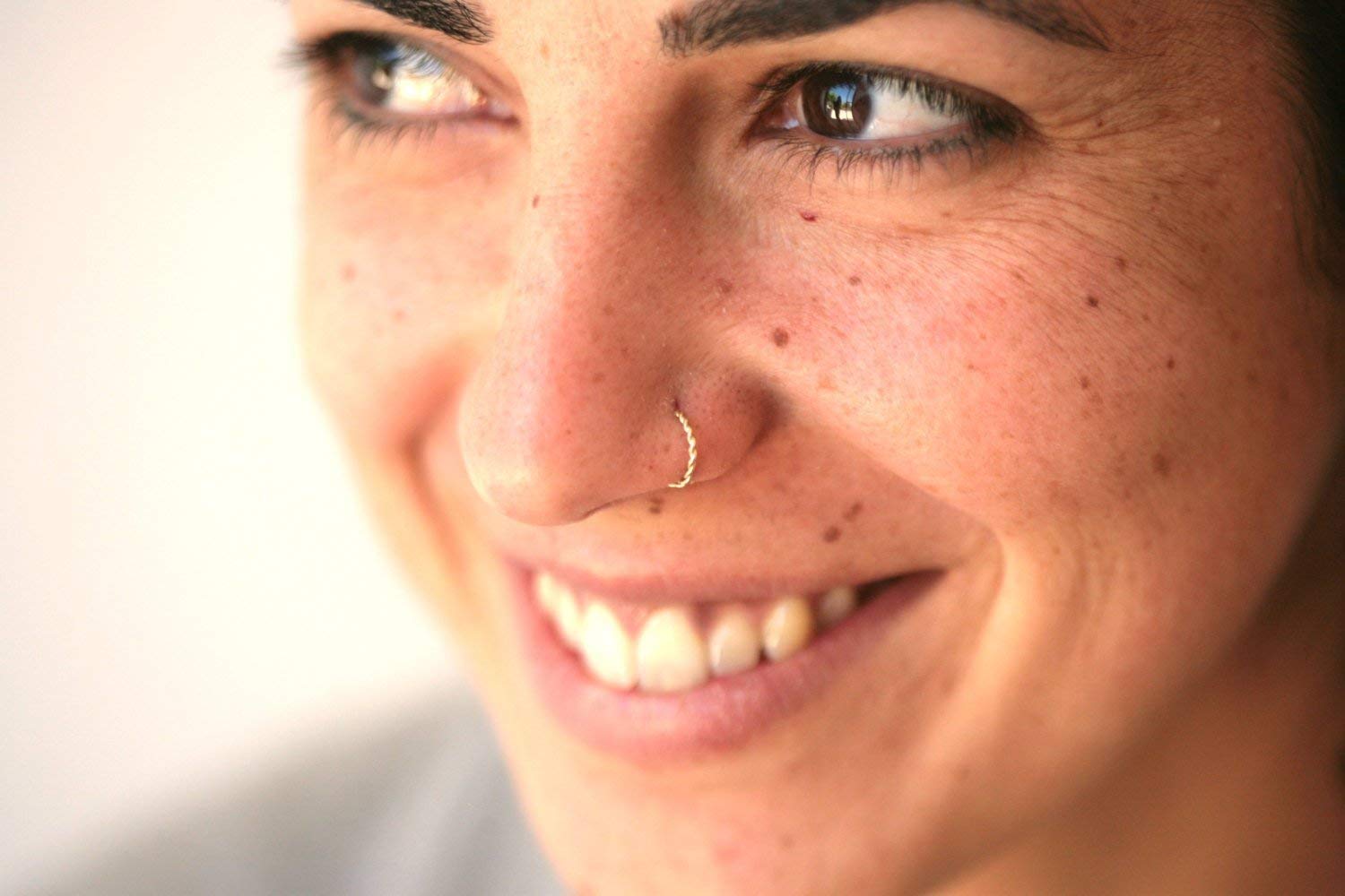 14k Nose Ring, 22g Solid Yellow Real Gold Nose Ring, Twisted Rope Piercing Jewelry, Nose Hoop, Minimalist Dainty Tribal Handmade Boho Piercing Jewelry, 7.5mm