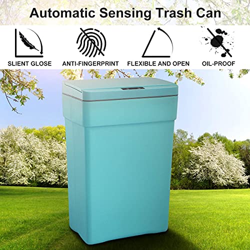 13 Gallon Kitchen Trash Can High-Capacity Plastic Touchless Garbage Can with Motion-Sensing Lid Automatic Trash Bin for Bedroom Bathroom Home Office 50 Liter (Blue)