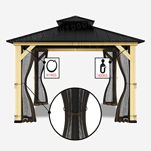 12-ft x 12-ft Gazebo Netting Replacement,Universal 4-Panel Mosquito Netting for Gazebo with Zippers(Only Netting)-Brown