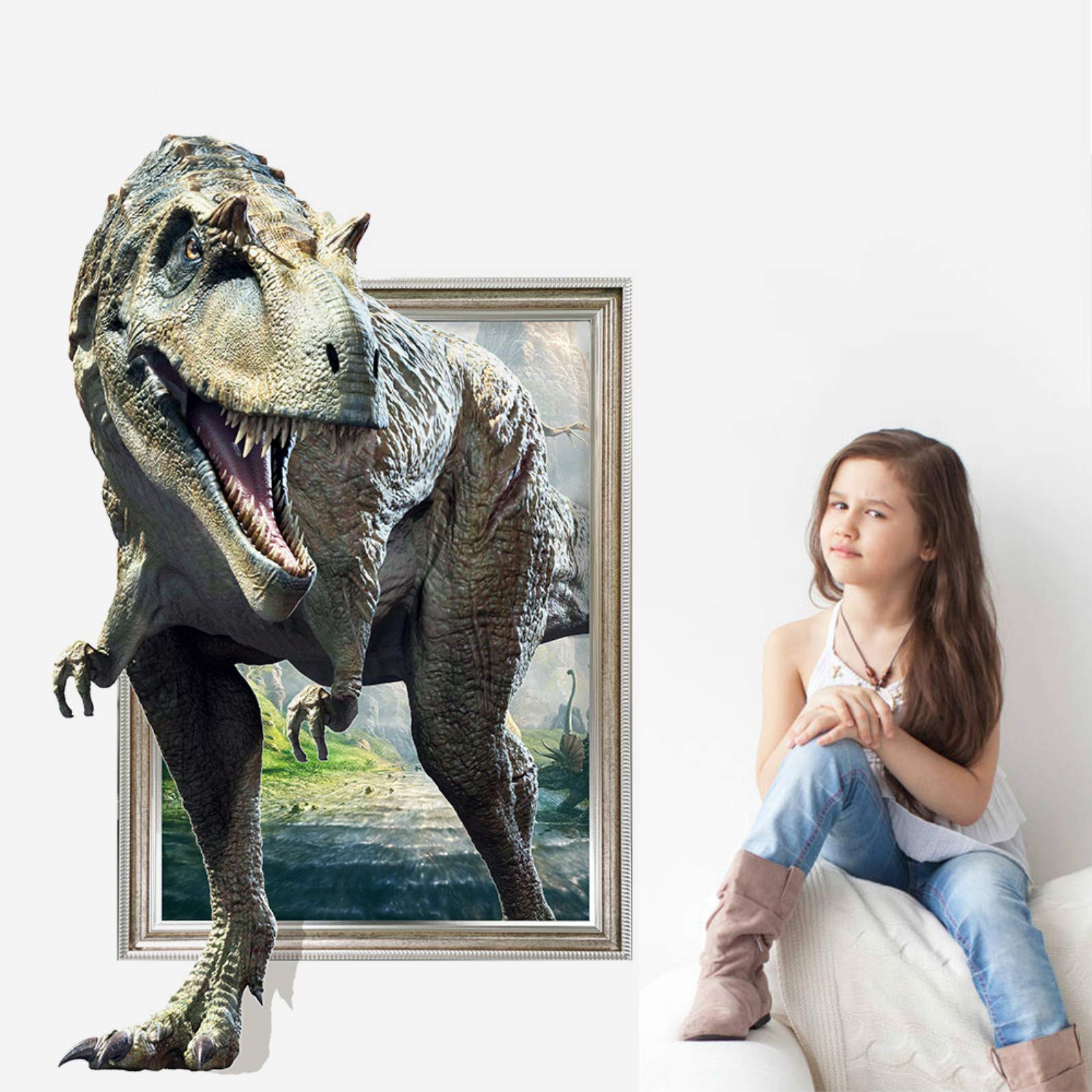 3D Tyranosaurus Wall Stickers,Peel and Stick Break Through The Wall Vinyl Dinosaur Wall Decals Murals Art Decals for Kids Nursery Bedroom Living Room (Color 5)