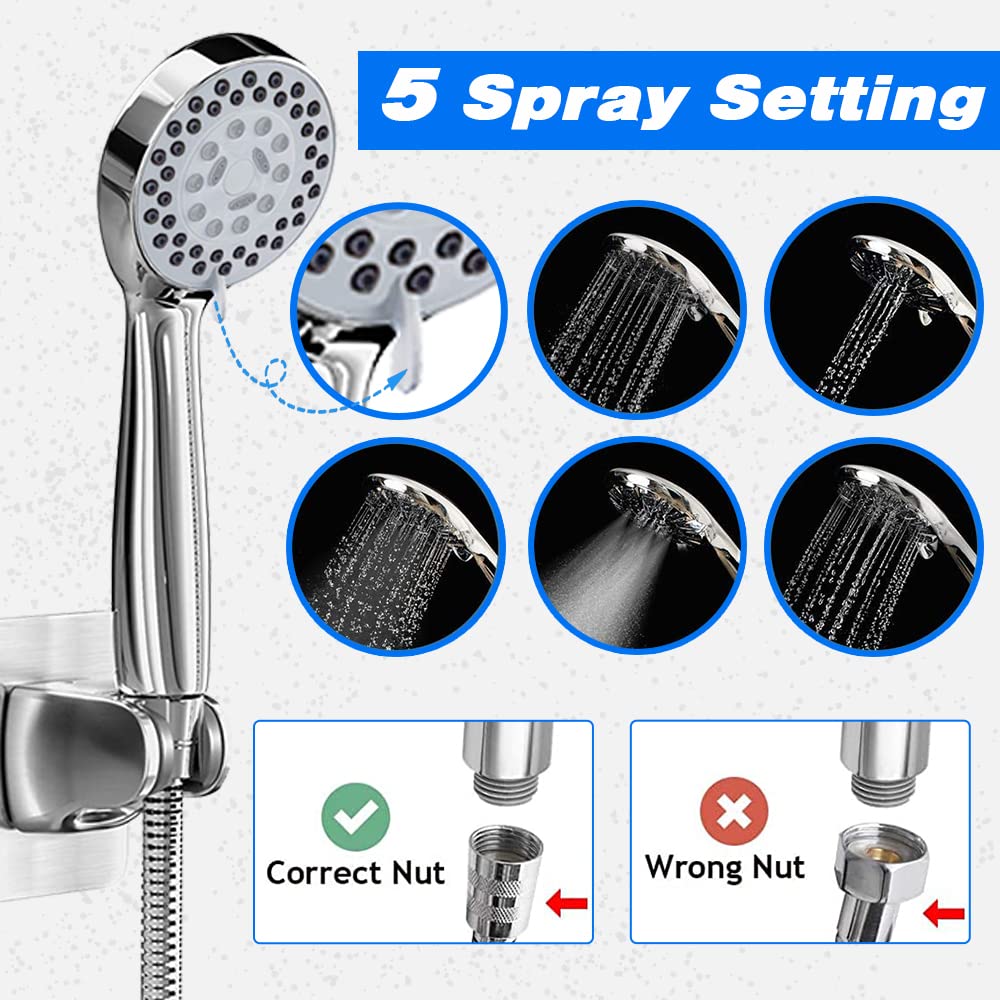 10" Rain Shower Head with Handheld Spray Combo High Pressure Rainfall Showerheads with 11" Extension Arm, Shower Filter for Hard Water & Chlorine + Hose & 4 Hooks, Square Dual Waterfall Shower Head
