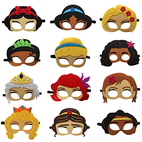 12 Packs Princess Masks for Girls Party Dress Up Party Favors, Princess Birthday Party Decorations with 12 Different Types Princess Masks for Kids Party Supplies