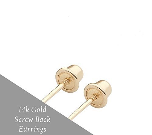 14k Yellow Gold Small Solitaire Made with Genuine Cubic Zirconia Round Stud Earrings (3mm)