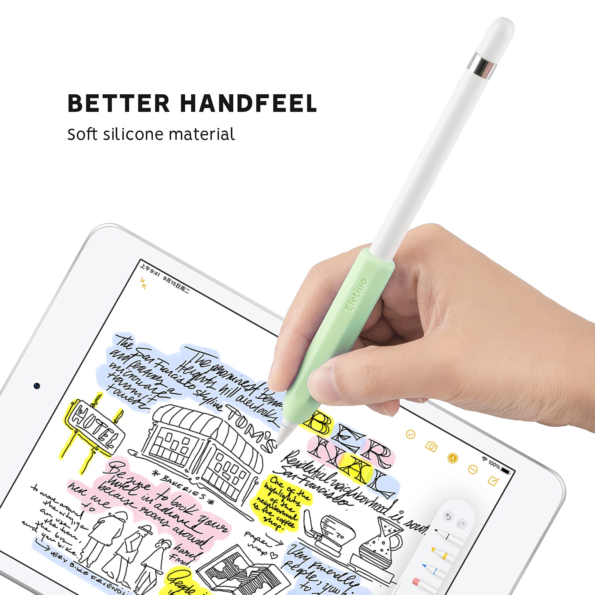 3 Sizes Silicone Grip Holder Protective Skin Sleeve Cover Case Accessories,Compatible with Apple Pencil 1st / 2nd Gen, for iPad Pro 9.7"/10.5"/11" /12.9",Mint Green (S, M, L)