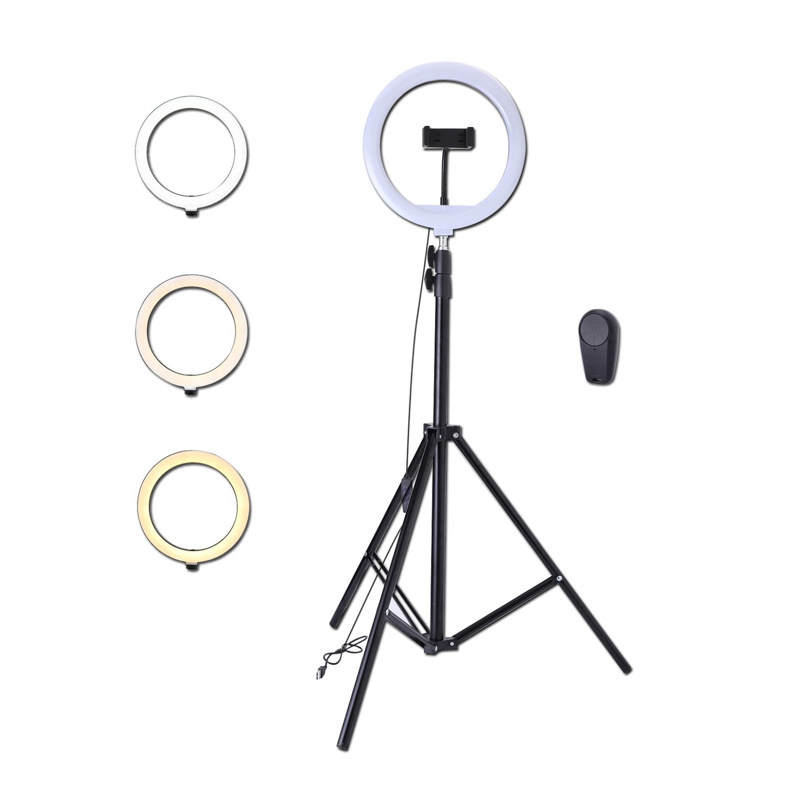 10'' Ring Light with 50'' Extendable Tripod Stand, LED Circle Lights with Phone Holder for Live Stream/Makeup/YouTube Video/TikTok, Compatible with All Phones