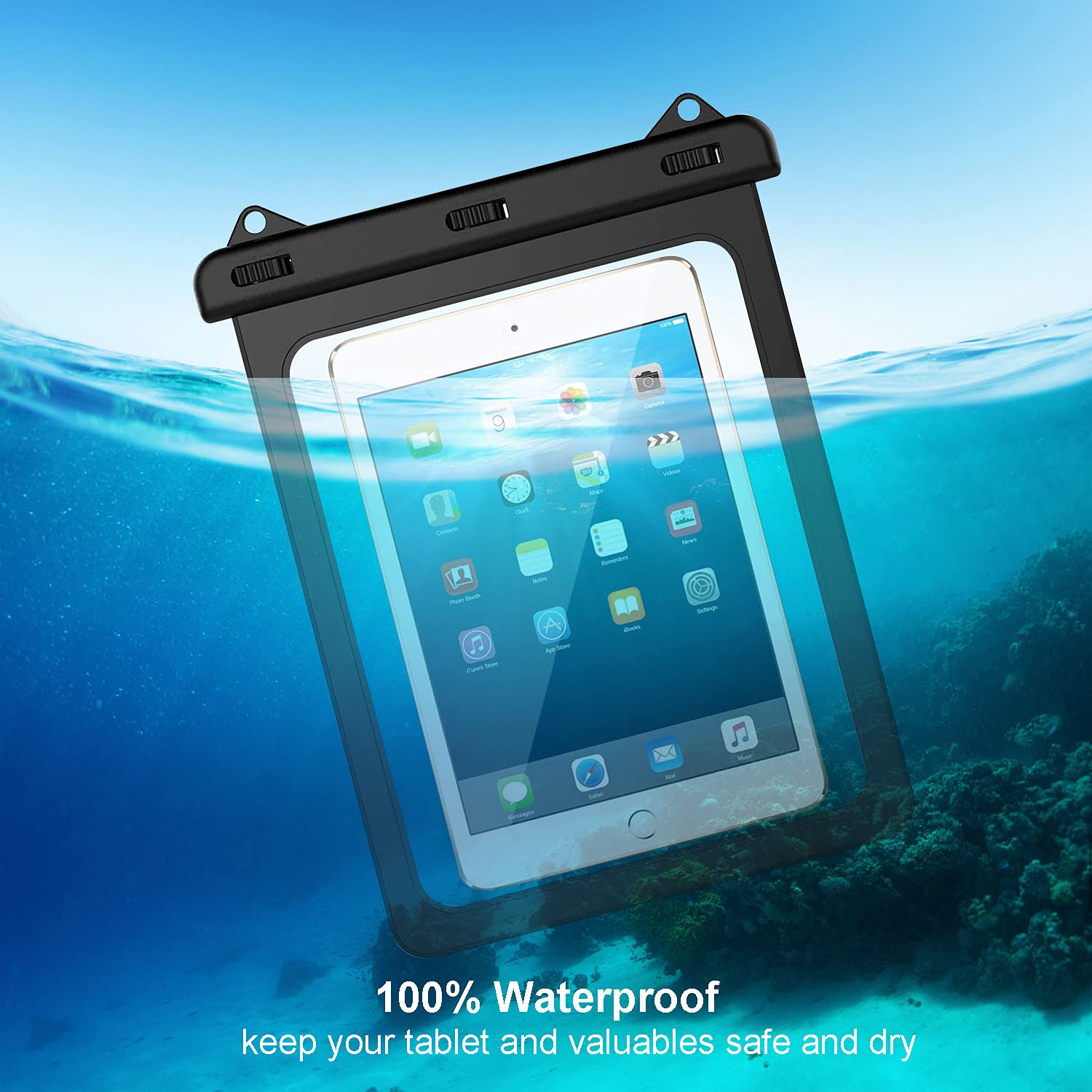 VHOPMORE 10.5 inch Waterproof Tablet Case, Tablet Dry Bag for iPad Pro 10.5, iPad 2020 10.2, New iPad 9.7, iPad Air 3, Air 2, Galaxy Tab A 9.7 / S6 / S7, Kindle Fire HDX/Fire HD 10, up to 10.5 Inch