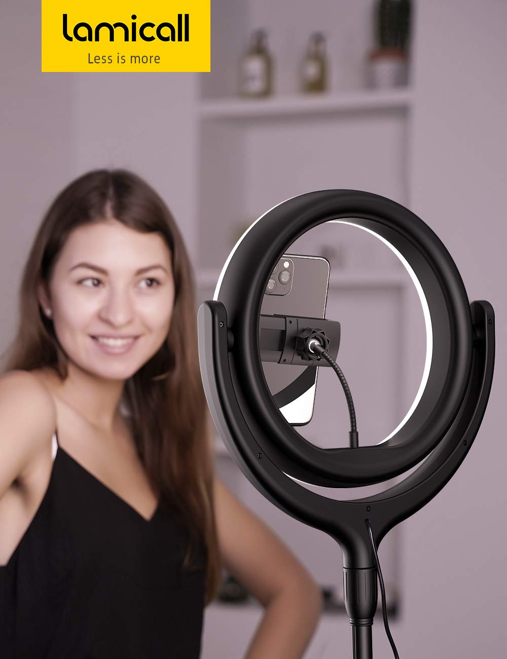 10'' Selfie Ring Light 67'' Tripod Stand - Lamicall LED Circle Halo Light with Cell Phone Holder for Live Stream/Makeup/YouTube Video Recording/Photography, ARO De Luz Compatible with 4-6.5'' Phones