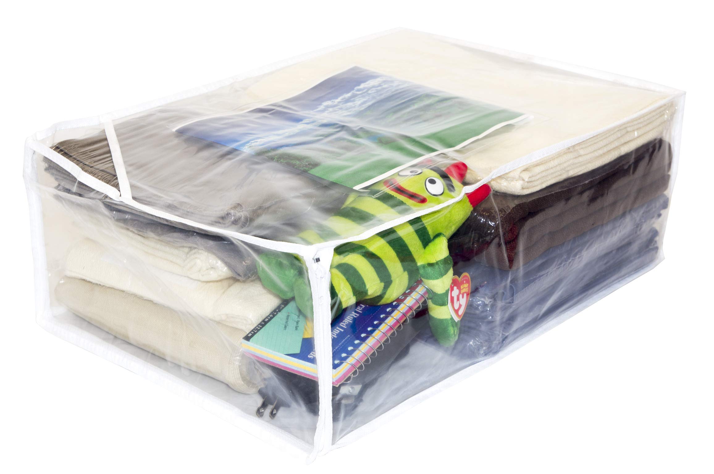 10-Pack Clear Vinyl Zippered Comforter Storage Bags 13 x 19.5 x 6.5 Inch with 9 x 9 Insert Pocket and Display Cutout