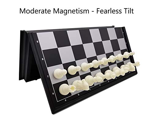 12.5" Magnetic Chess Set with Folding Chess Board Outdoor Travel Portable Chess Set for Adults and Kids, Black & White Color