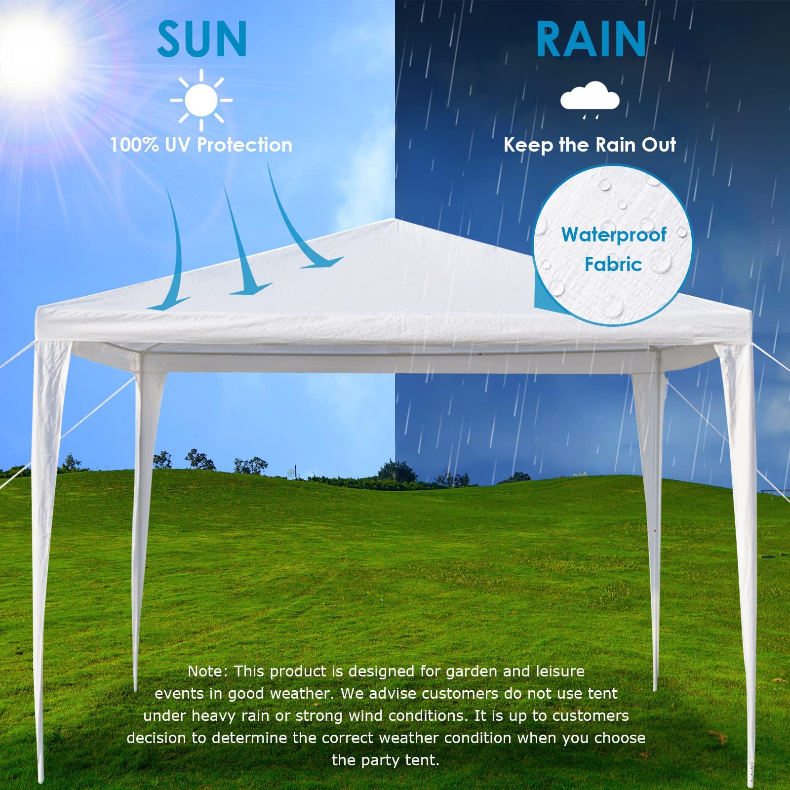 10'x10' Outdoor Party Tent, Backyard Canopy Tents for Parties, White Event Tent with Ground Nails and Ropes, Small Waterproof Tent for Wedding, Barbecue and Flea Market