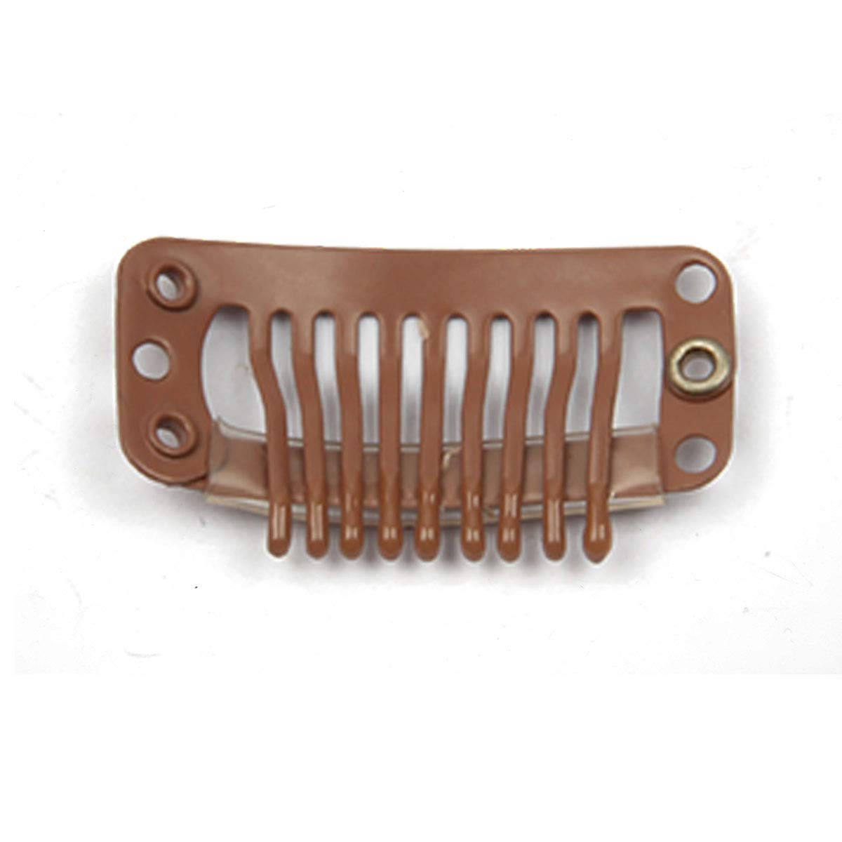 20pcs Metal Snap Clips for Hair Extensions DIY Clip in on Hair Extension Wigs 9 Teeth 32mm 1.2g/pc Black Brown Beige Color (Light Brown)