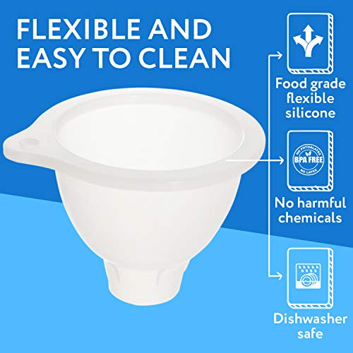 2 Pack Funnel for Squeeze Bottles - Wide Funnel Opening for Squeeze Bottles Like FIFO- for Ice, Dressing, Batter, Thick Sauces, Paint etc Flexible Silicone β No BPA 3.25β Top Diameter 1.25β