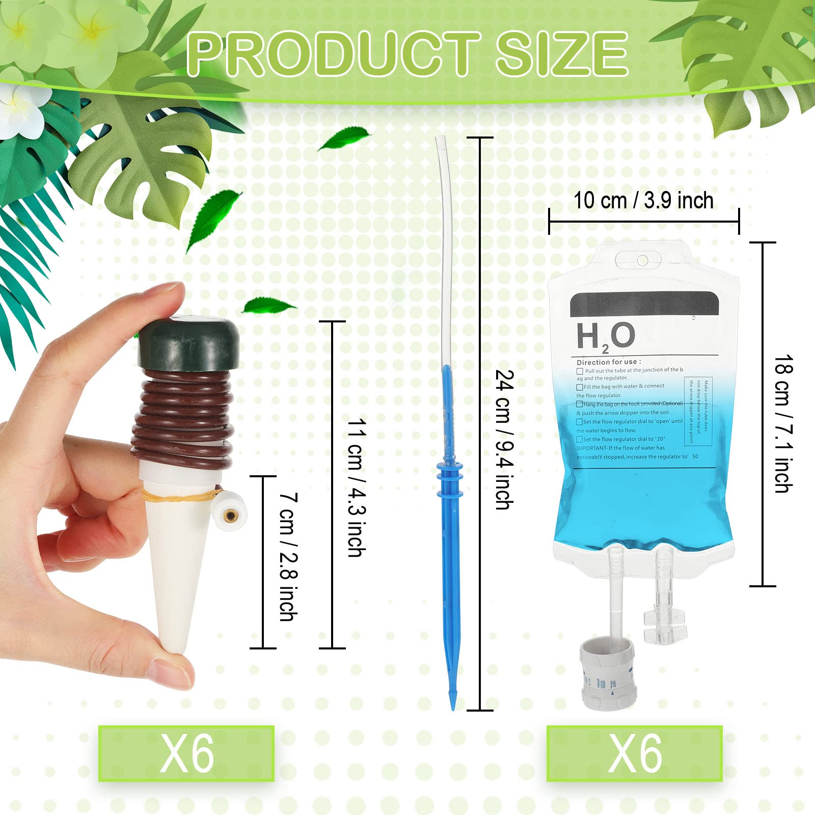 12 Pcs Automatic Plant Waterer, Include 6 Plant Drip Irrigation Bag 350 ml and 6 Plant Watering Stakes, Automatic Device with Adjustable Valve Switch for Indoor Outdoor Home Vacation Use Gardening Kit
